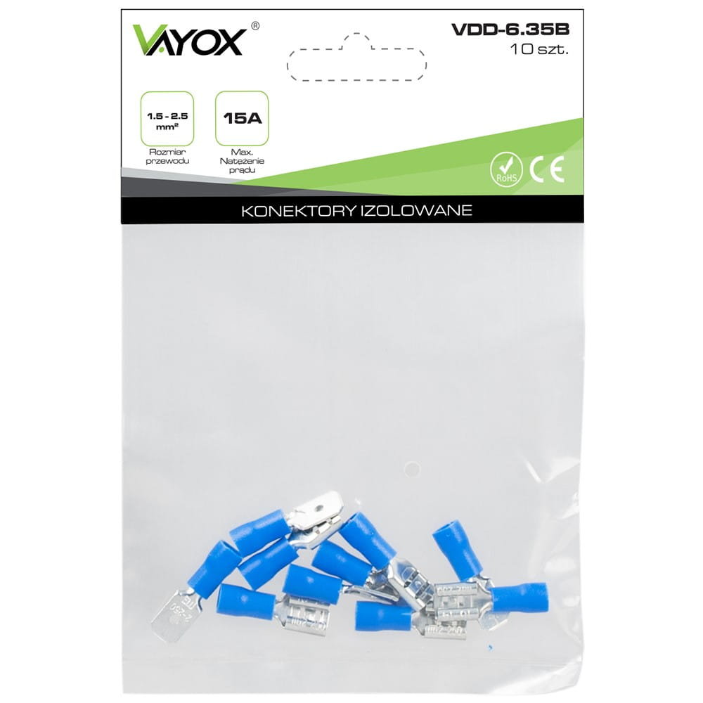 Konektory Izolowane Męskie 5 Szt. + Żeńskie 5 Szt. Niebieskie Vdd-6.35B Vayox - VAYOX | Sklep ...