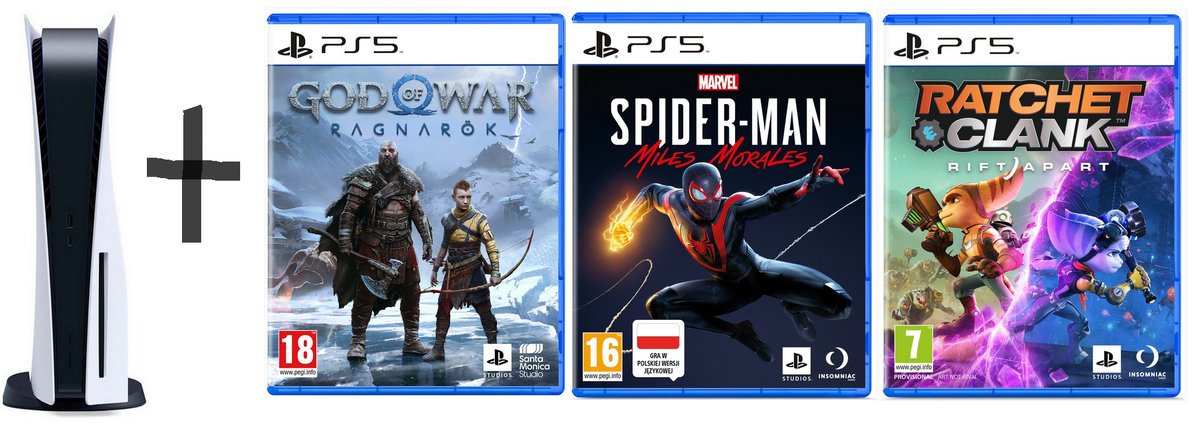 Konsola SONY Playstation 5 + God Of War Ragnarök + Marvel's Spider-Man ...