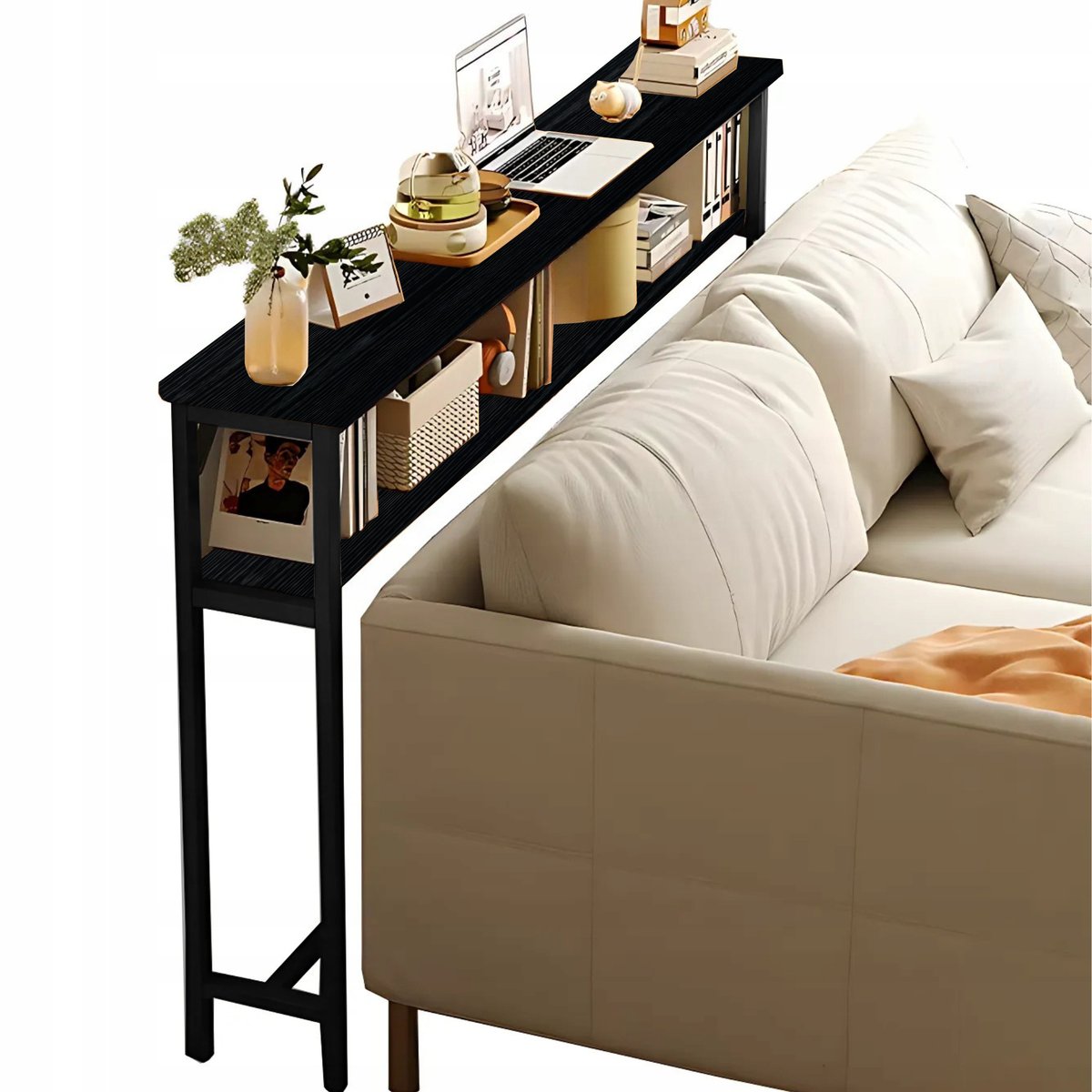 KONSOLA STOLIK LOFT ZA KANAPĘ REGAŁ PÓŁKA DO SALONU CZARNA 80x20x102 [KONSOLA5] - Inna marka ...