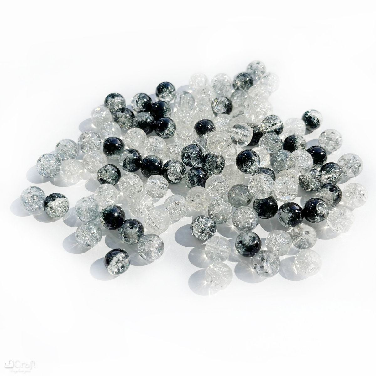 KORALIKI SZKLANE SPĘKANE, 8 MM, 100 SZT, BIAŁE, CZARNE, SZARE - Inna ...