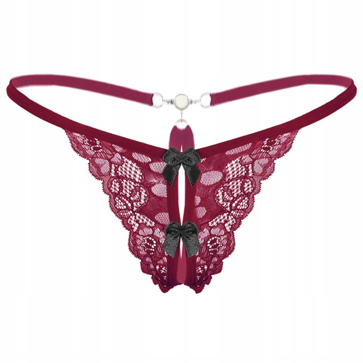 Koronkowe stringi z kokardkami bordowe - S/M - Luvu | Moda Sklep EMPIK.COM