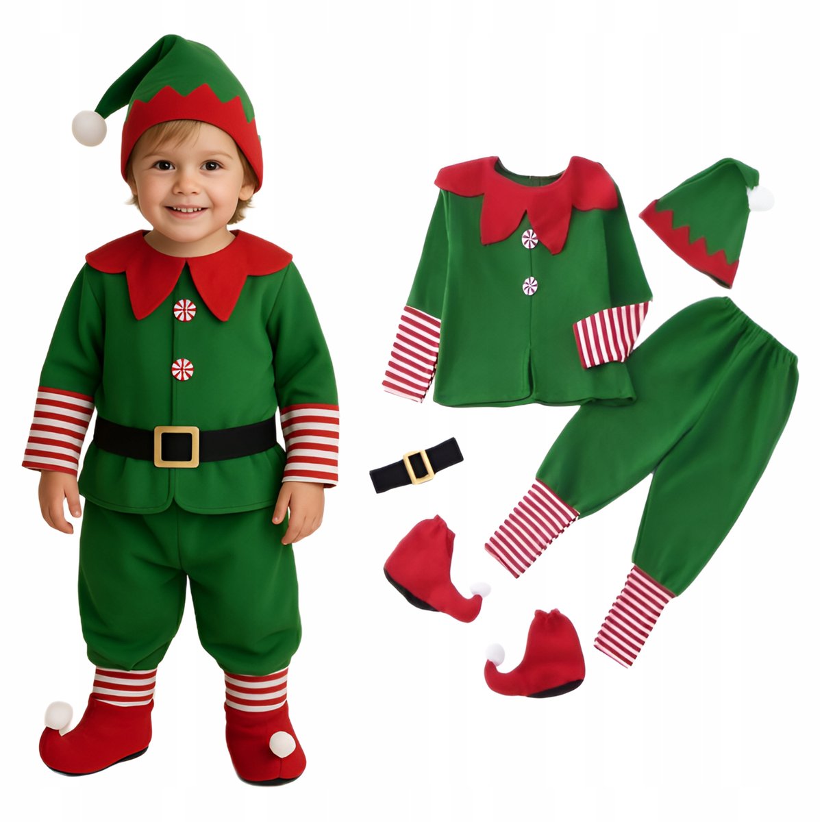 KOSTIUM ELFA PRZEBRANIE ŚWIĄTECZNY STRÓJ ELF 100cm POMOCNIK MIKOŁAJA ...