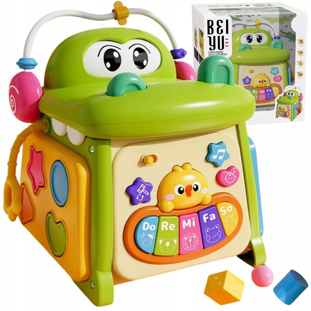 Kostka edukacyjna sorter pianinko sensoryczna labirynt zegar krokodyl ...