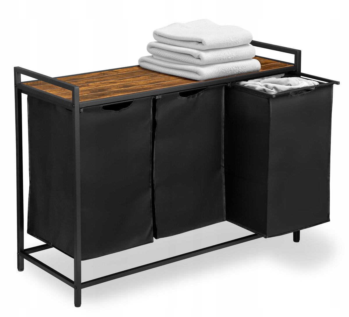 KOSZ na pranie bieliznę 3 KOMORY metalowy z półką LOFT pojemnik regał ...