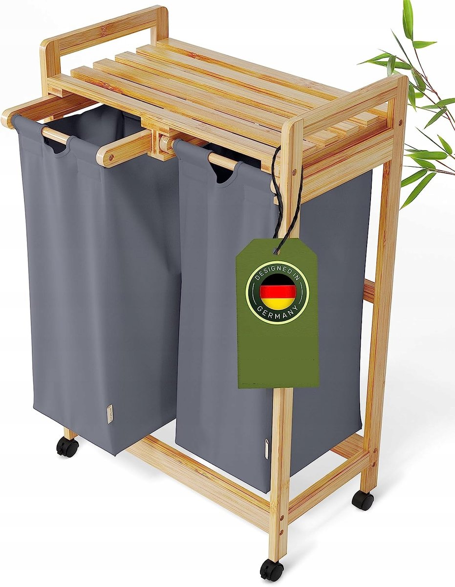 KOSZ NA PRANIE Dwukomorowy BAMBUSOWY z Półką S20 - MatMay | Sklep EMPIK.COM