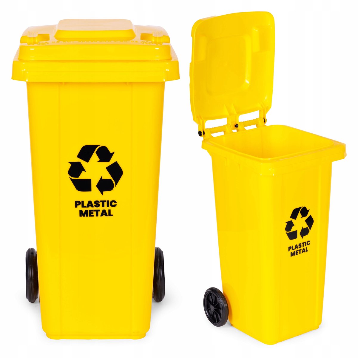 Kosz na smieci pojemnik 120L kubeł śmietnik żółty plastik gumowe koła ...