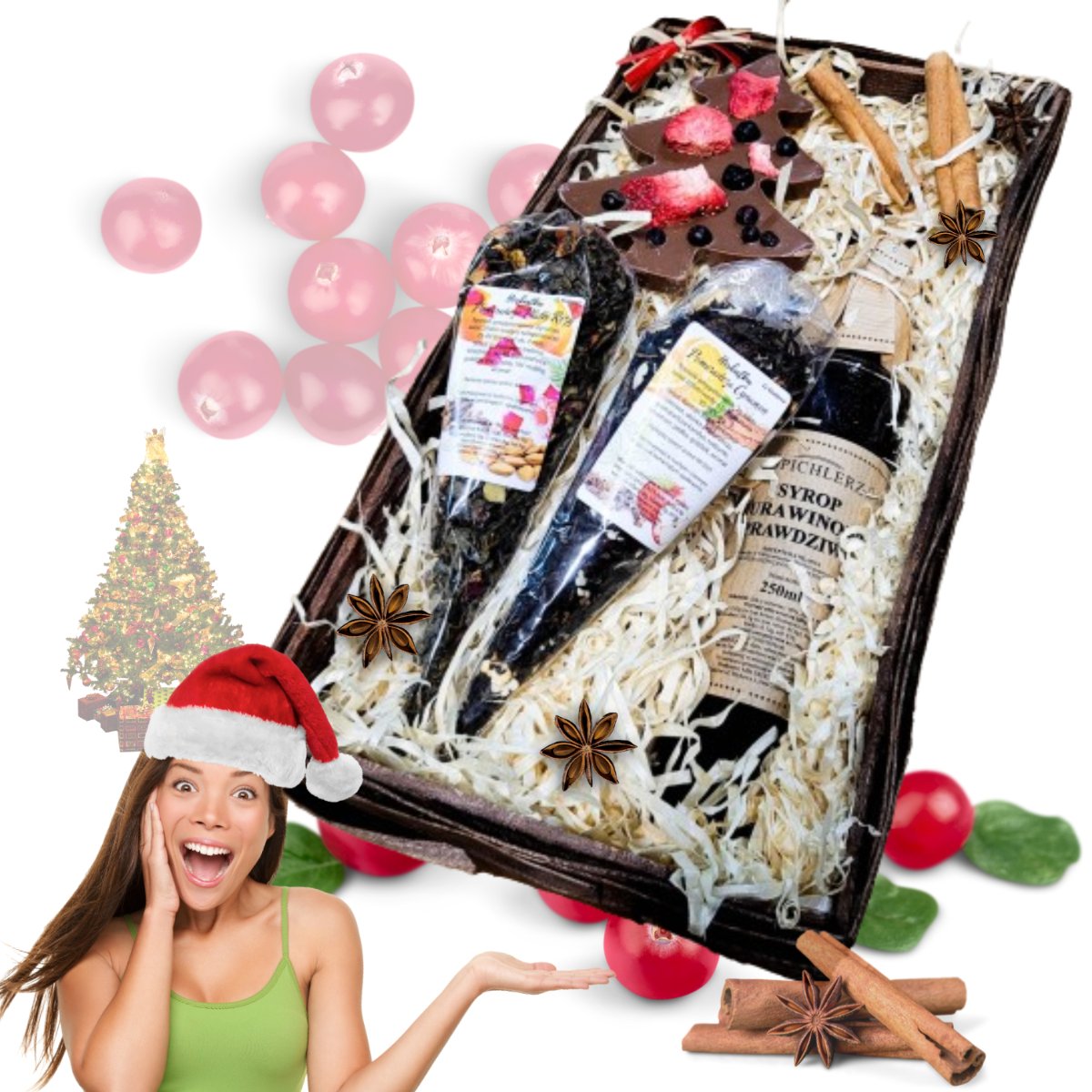 Kosz Prezentowy Prezent na Święta Pod Choinkę Zestaw Herbat Czekolada ...