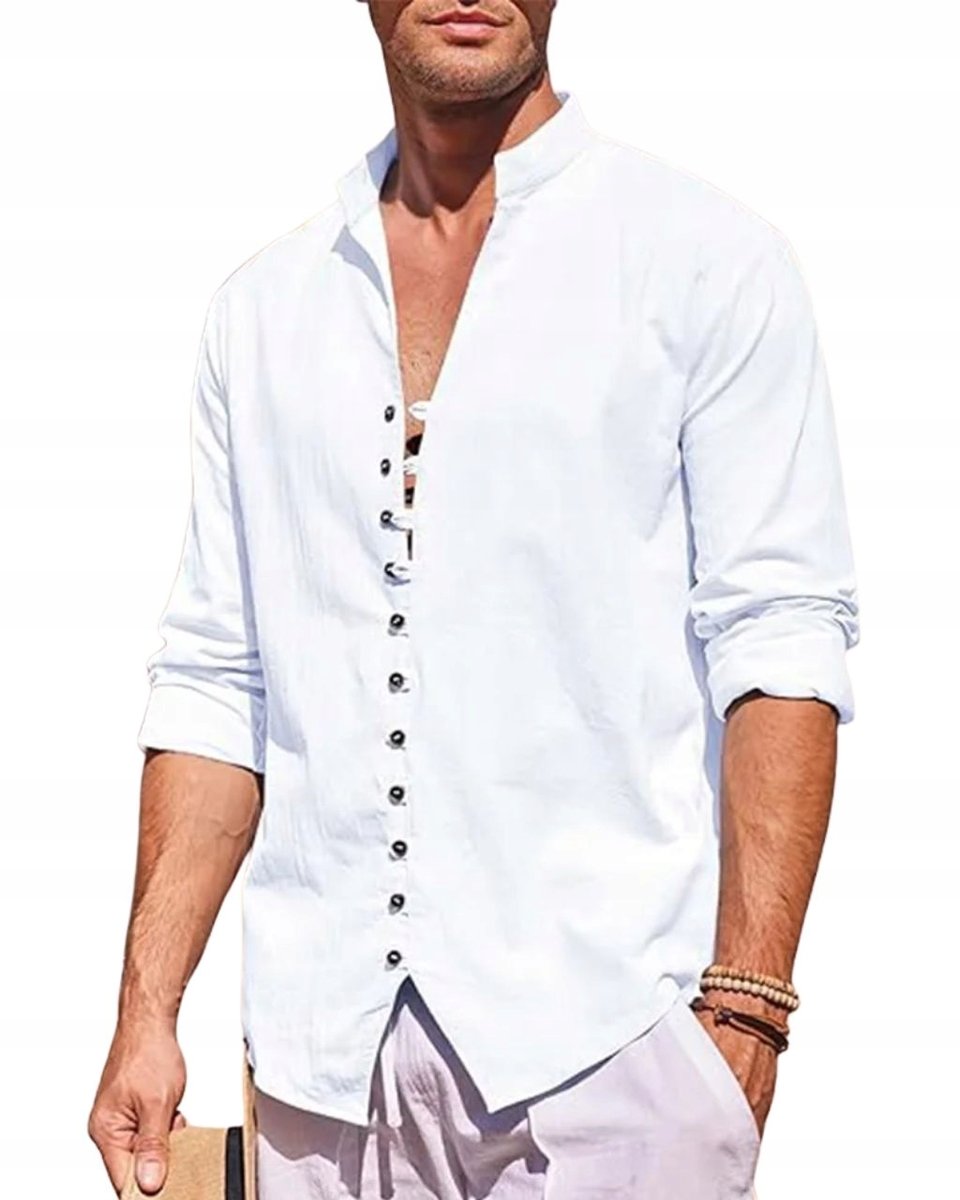 Koszula Męska Bawełna Len Stójka Na Lato Przewiewna Lniana Island Vibes ...