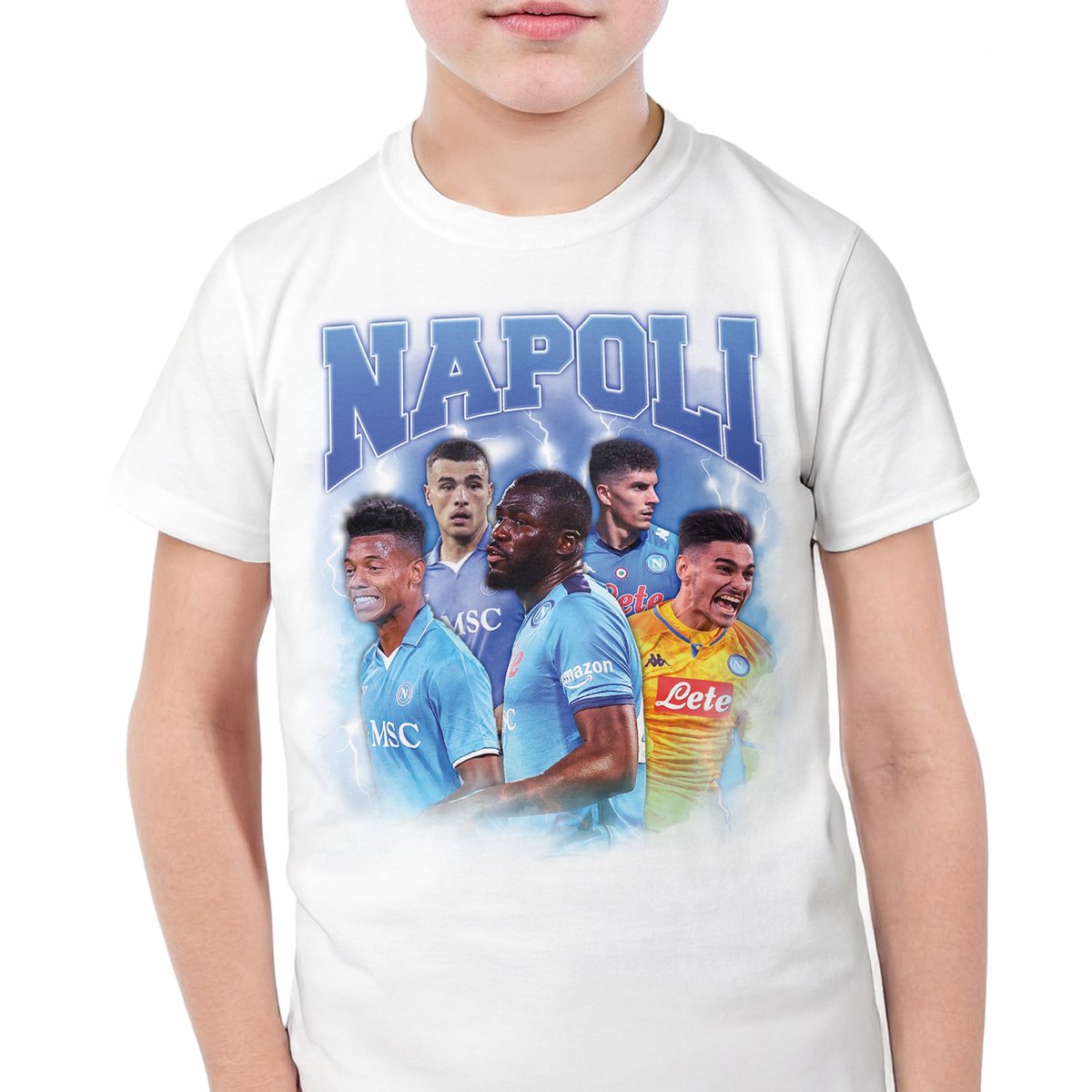 Koszulka biała dziecięca Napoli Lukaku Neres Di Lorenzo Buongiorno r ...