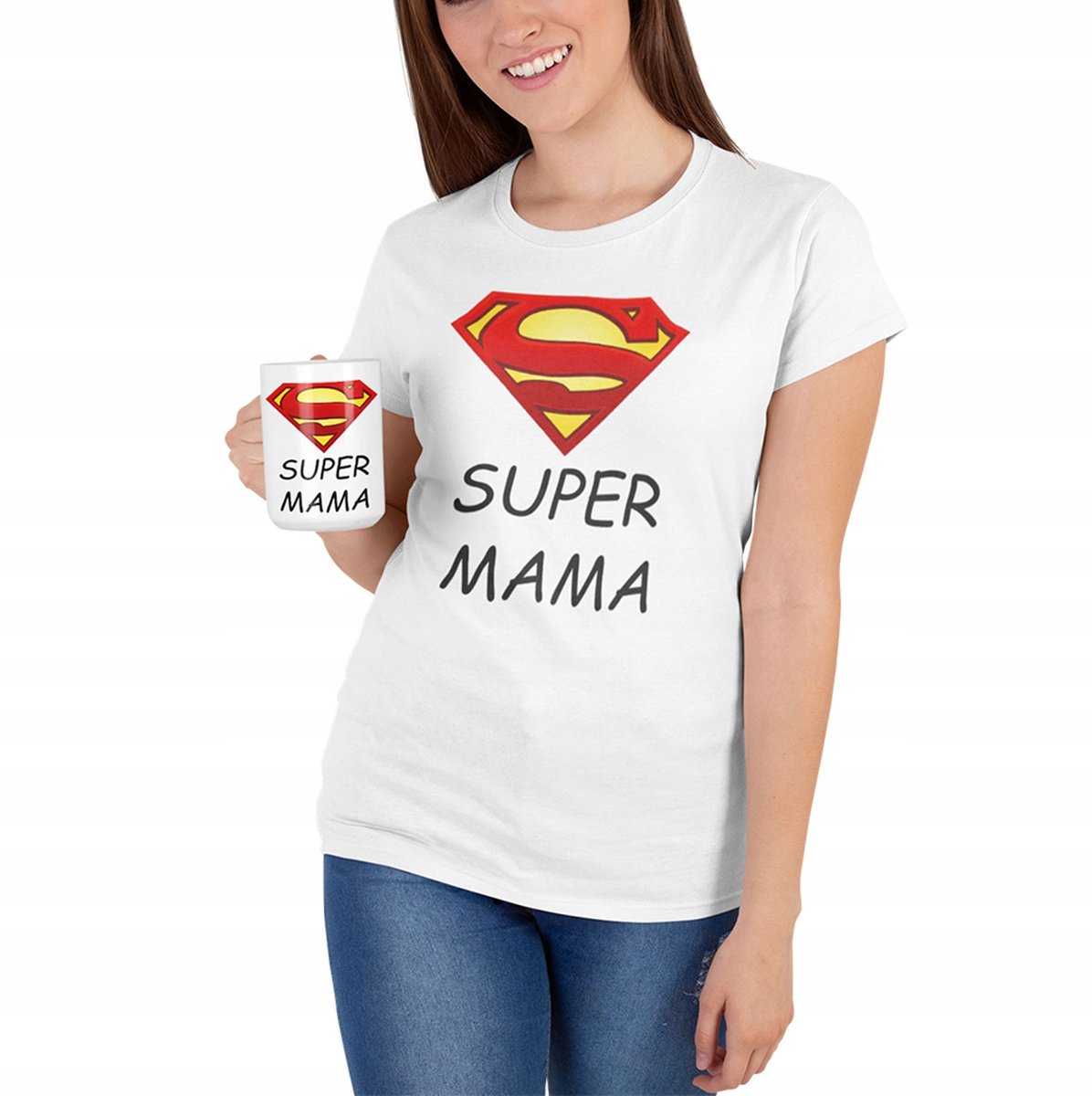 KOSZULKA BIAŁA + KUBEK PREZENT NA DZIEŃ MAMY SUPER MAMA 2XL - Inna ...