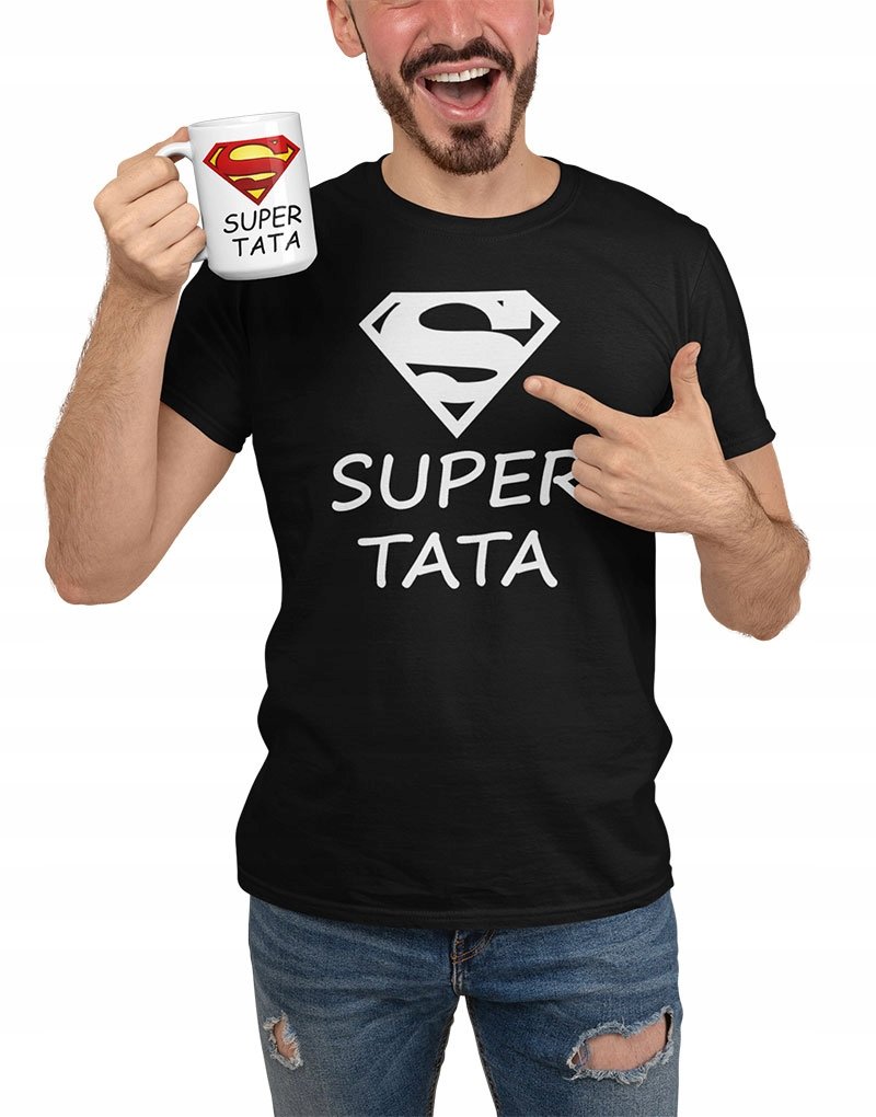 KOSZULKA CZARNA + KUBEK PREZENT NA DZIEŃ TATY SUPER TATA L - Inna marka ...