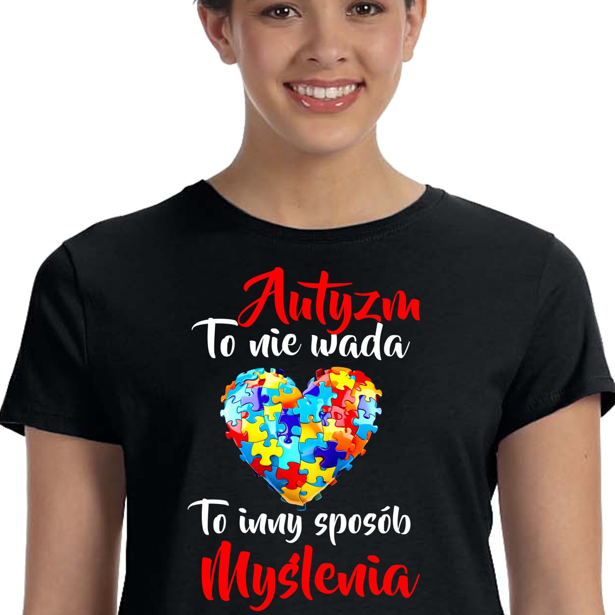 KOSZULKA DAMSKA AUTYZM TO NIE WADA DZIEŃ AUTYZMU AUTISM L 3467 CZARNA ...