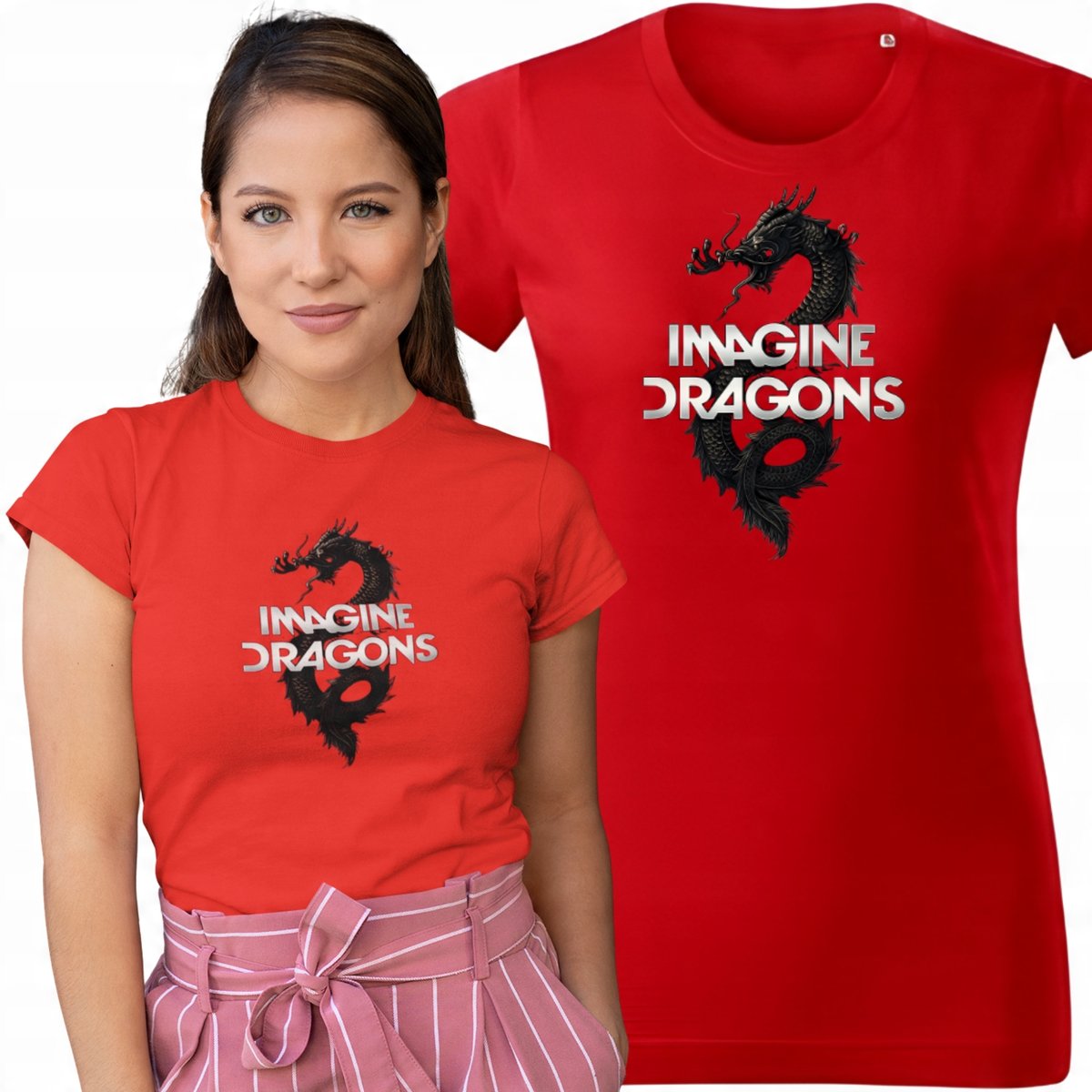 Koszulka damska IMAGINE DRAGONS logo Czarny Smok na koncert i na co ...