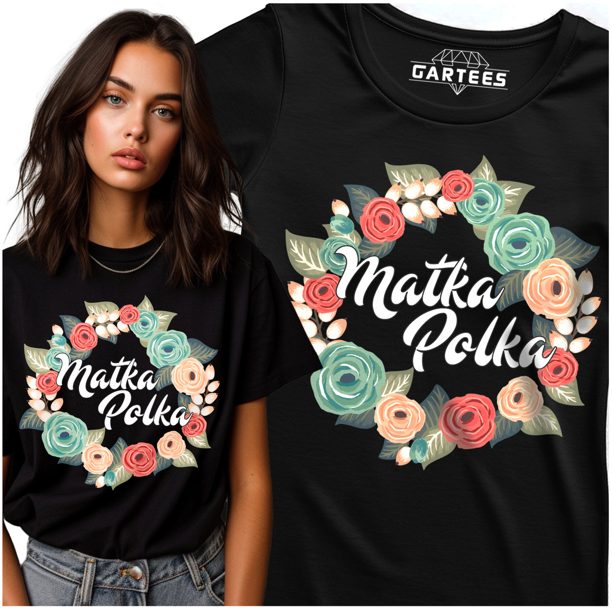 Koszulka Damska Z Nadrukiem Matka Polka Kwiatowy Roślinny Tshirt Dzień ...