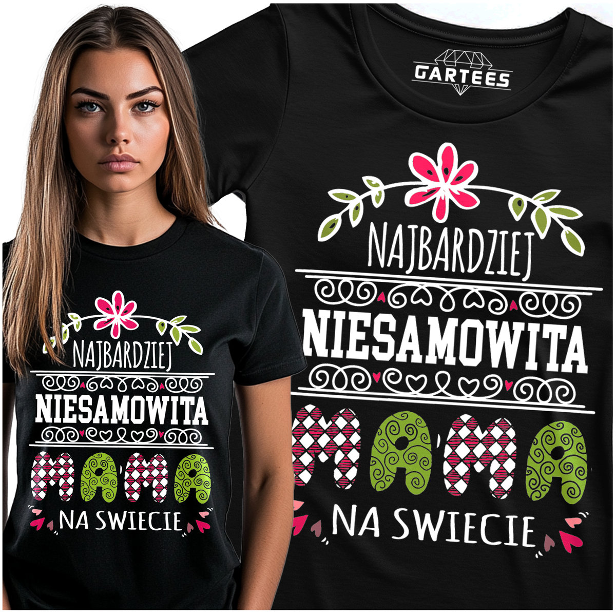 KOSZULKA DAMSKA Z NADRUKIEM NAJBARDZIEJ NIESAMOWITA MAMA NA ŚWIECIE PREZENT - Gartees | Moda ...