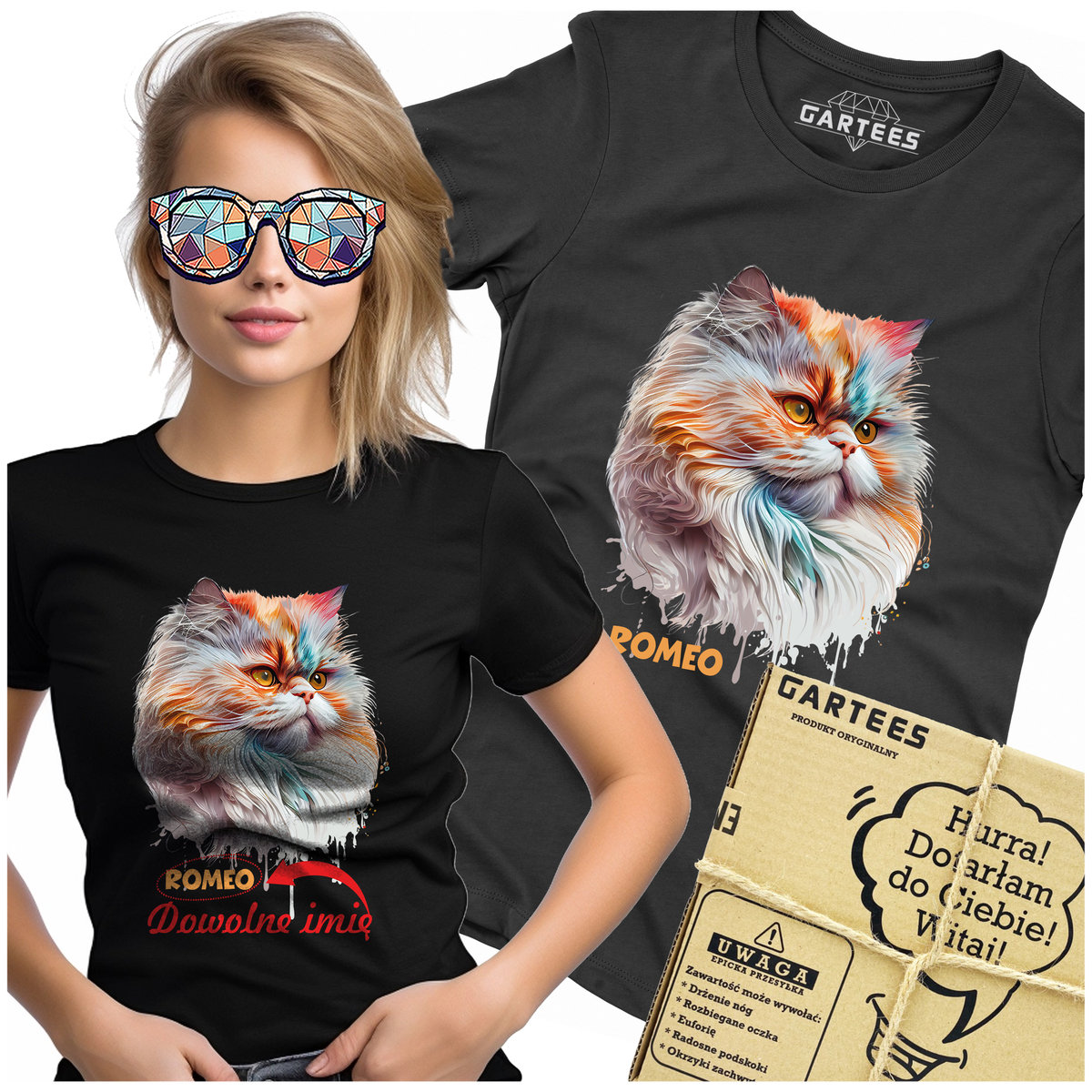 Koszulka Damska Z Nadrukiem Personalizowane Imię Pupil Rasa Kot Perski ...