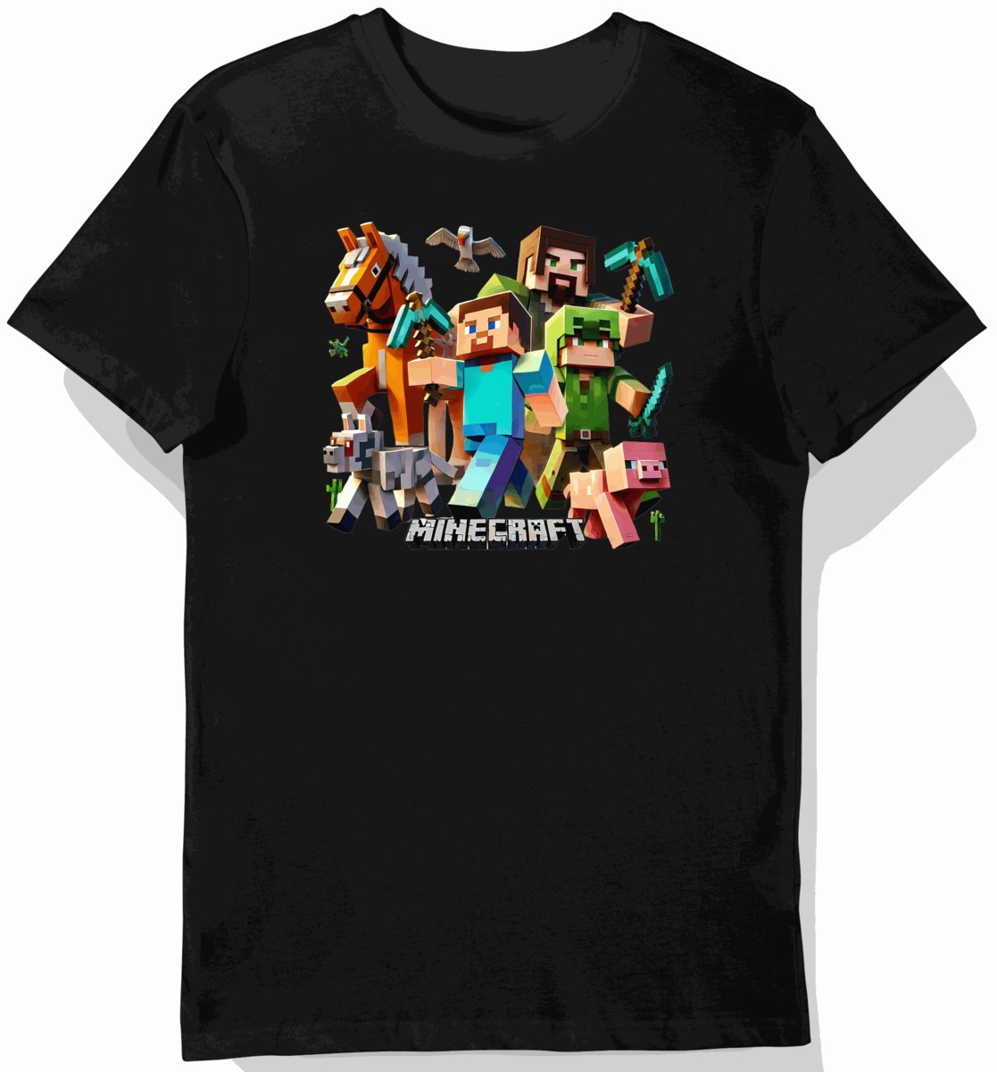 Koszulka dziecięca czarna Pixel Heroes: steve minecraft prezent 128 ...