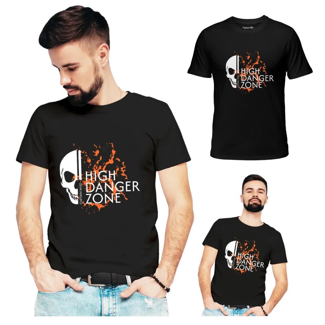 Koszulka męska BAWEŁNA TURECKA czarna z nadrukiem, T-shirt Captain Mike ...