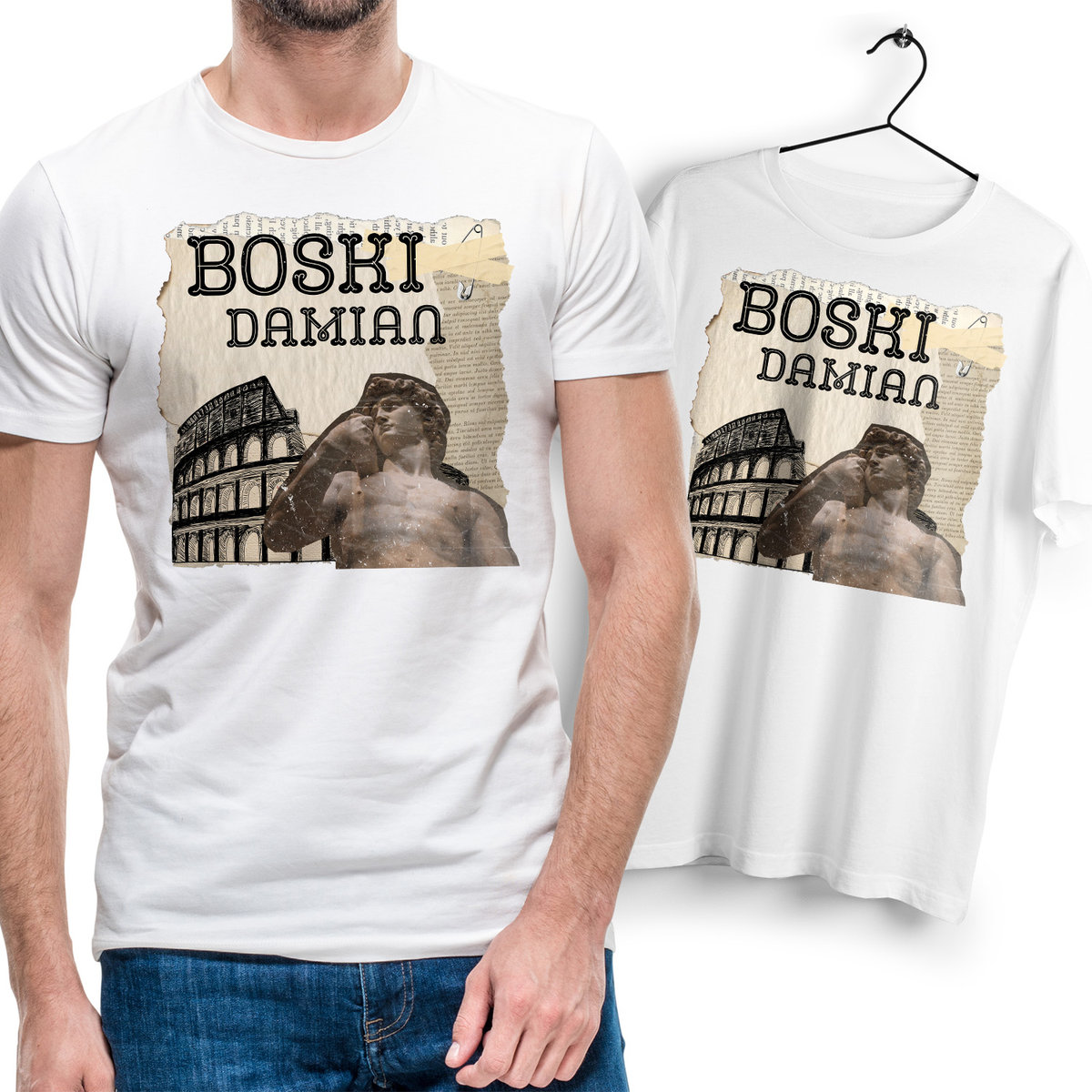Koszulka Męska Biała Dla Damiana T-Shirt z Nadrukiem Zdjęciem Na ...