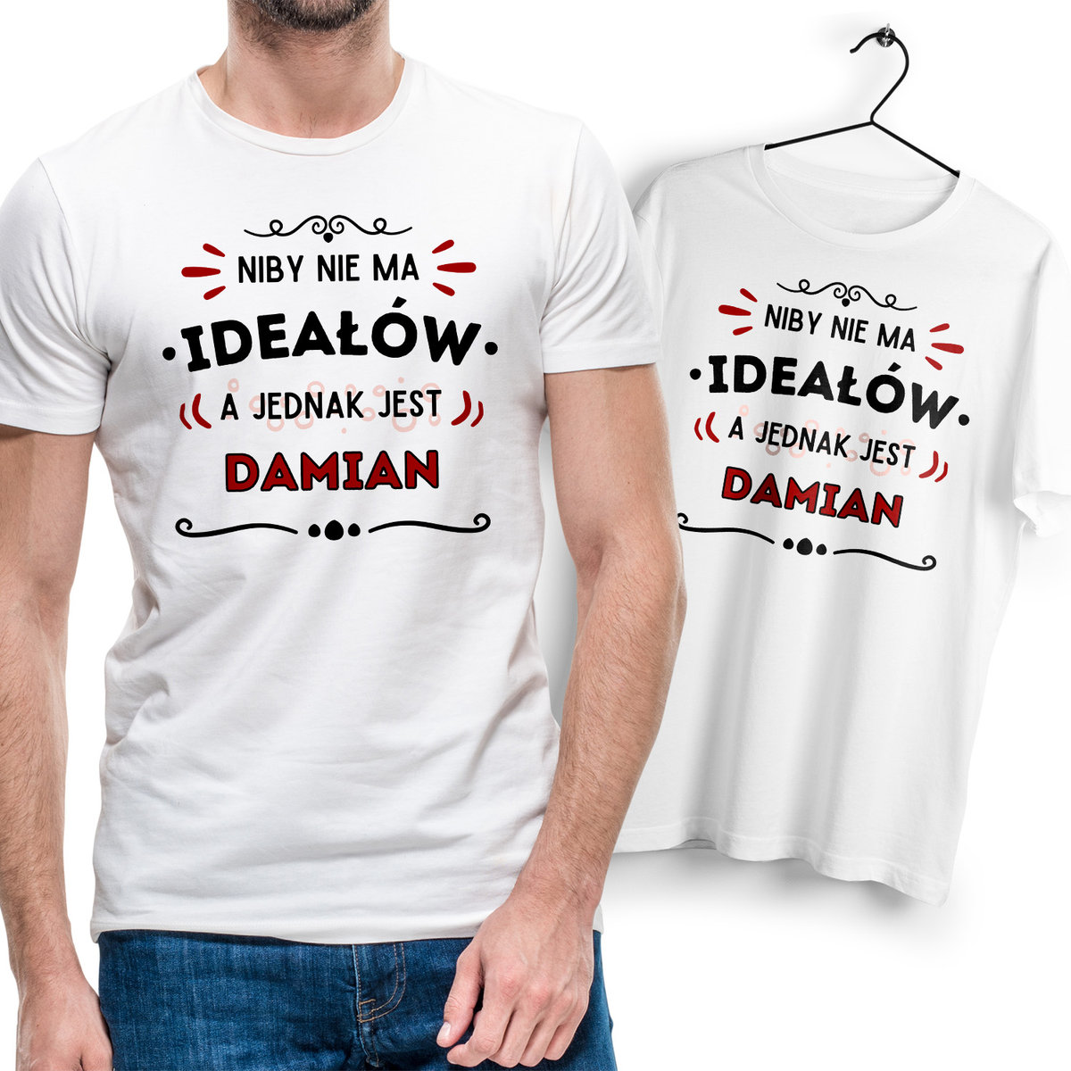 Koszulka Męska Biała Dla Damiana T-Shirt z Nadrukiem Zdjęciem Na ...