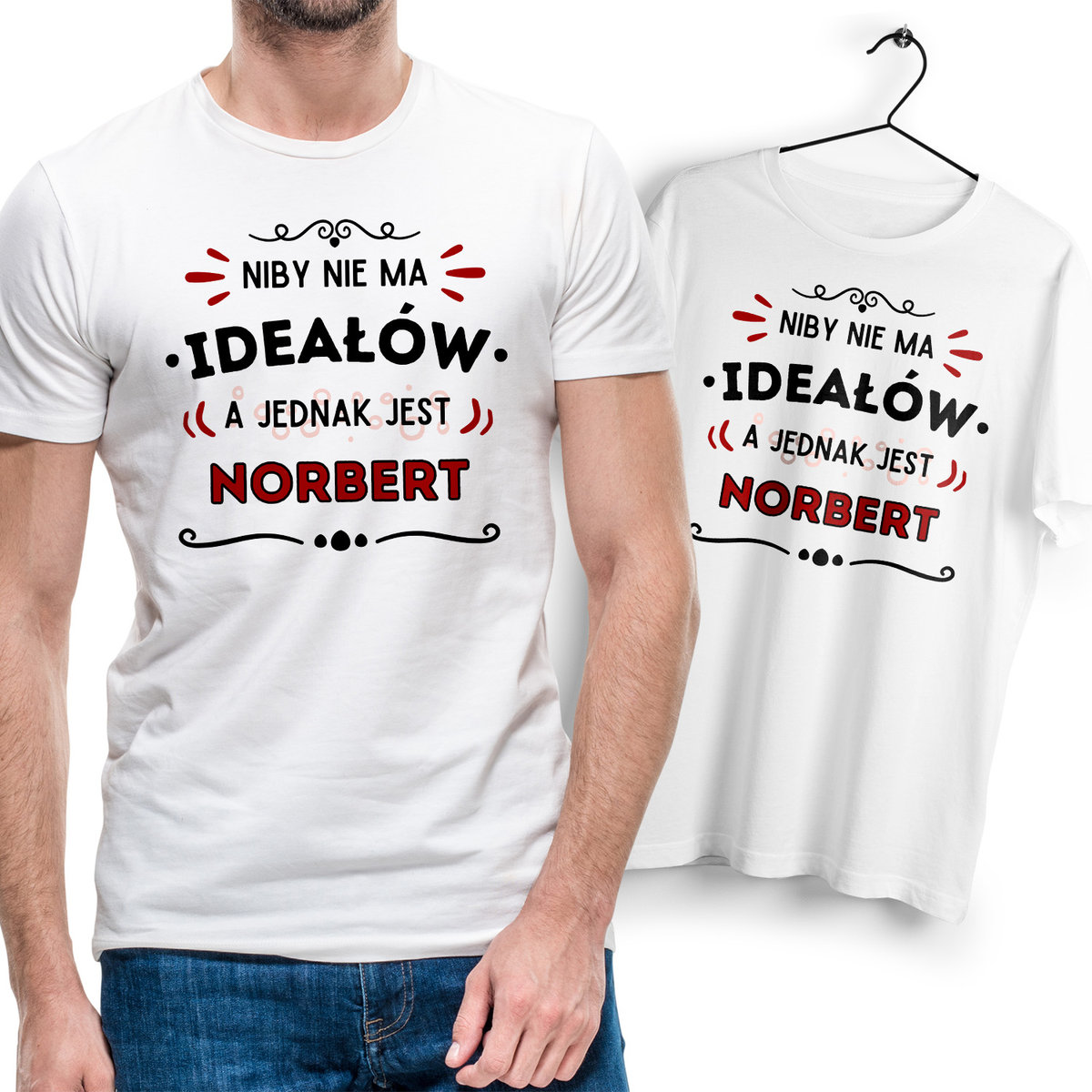 Koszulka Męska Biała Dla Norberta T-Shirt z Nadrukiem Zdjęciem Na ...