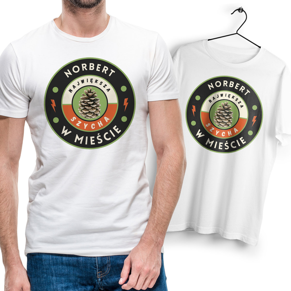 Koszulka Męska Biała Dla Norberta T-Shirt z Nadrukiem Zdjęciem Na ...