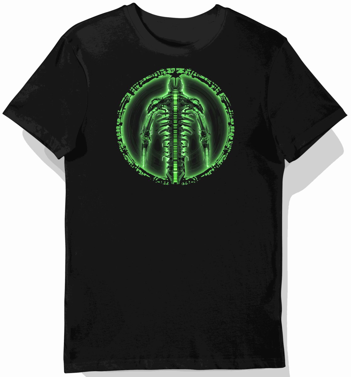 Koszulka męska czarna z motywem zielonego cyber kręgosłupa XL ...