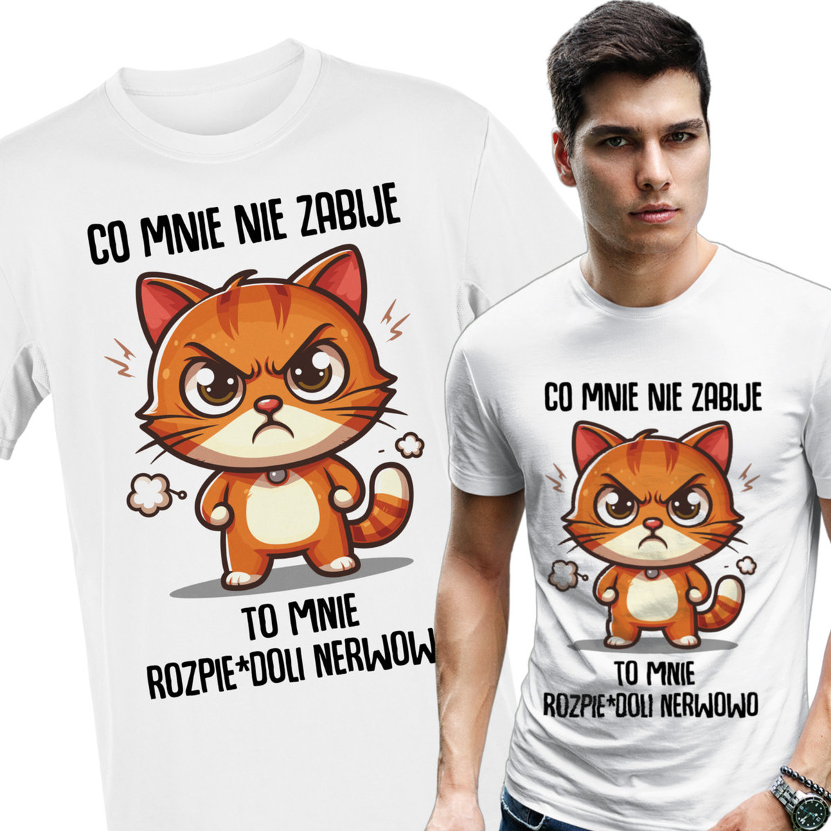 Koszulka męska Kot Co Mnie Nie Zabije To Mnie Rozpie*Doli Nerwowo L ...