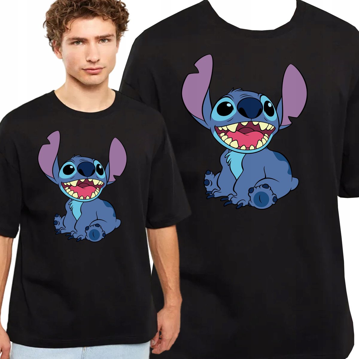 KOSZULKA MĘSKA LILO I STITCH BAJKA PREZENT JAKOŚĆ BAWEŁNA CZARNA S 3202 ...
