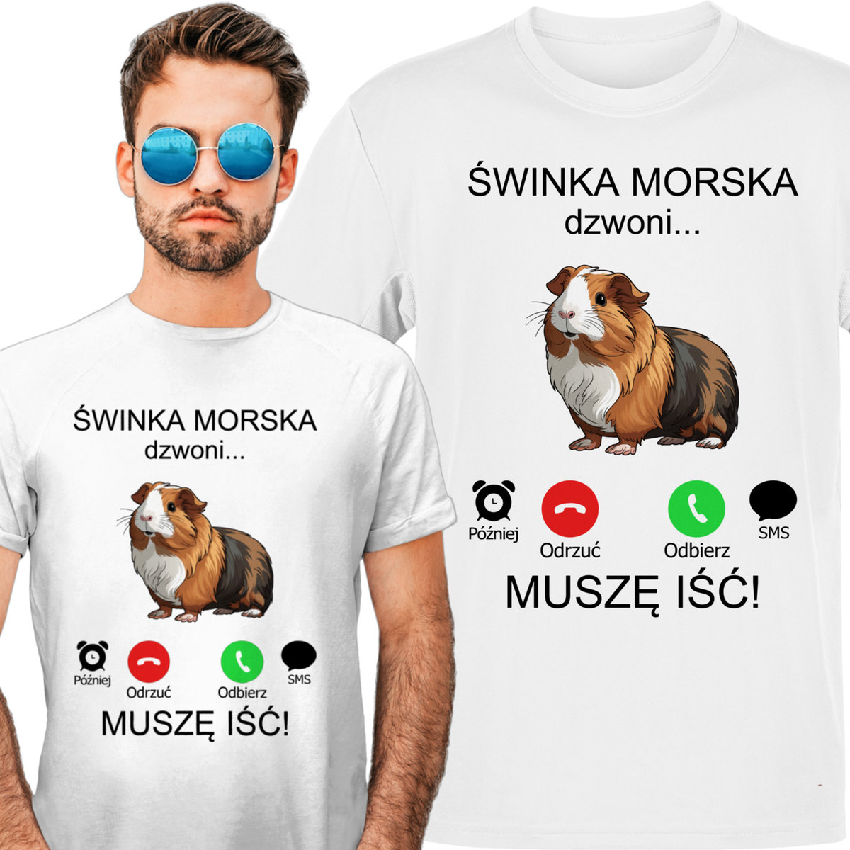 Koszulka męska Muszę Iść Świnka Morska Dzwoni Kawia Domowa Gryzoń M ...