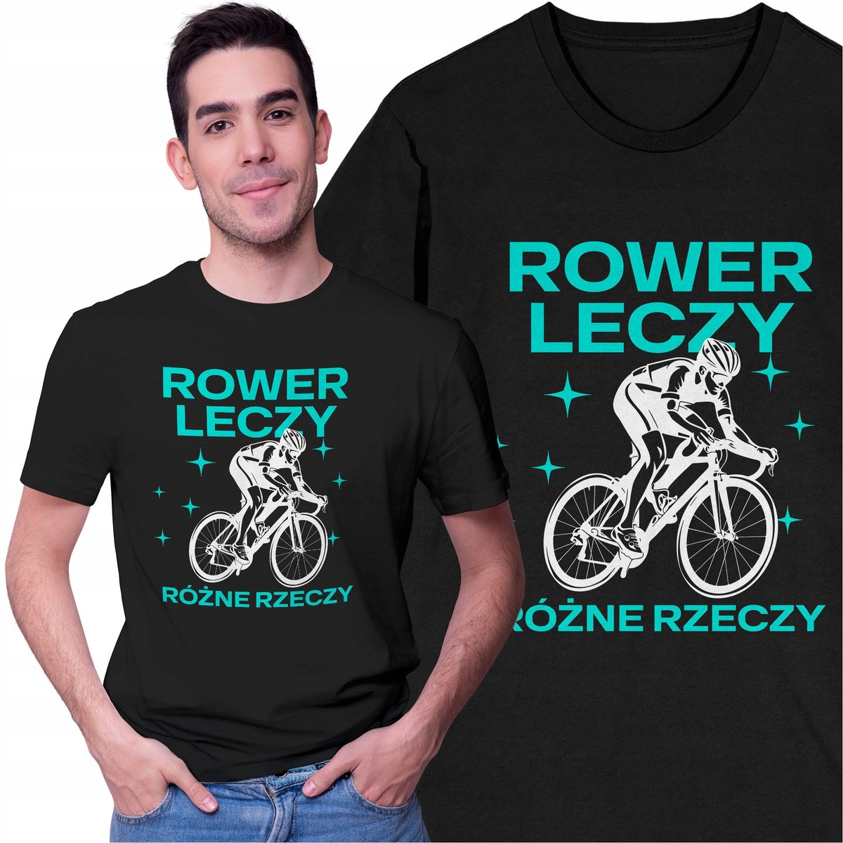 Koszulka Męska Rower Leczy Różne Rzeczy Prezent dla Rowerzysty Kolarza ...