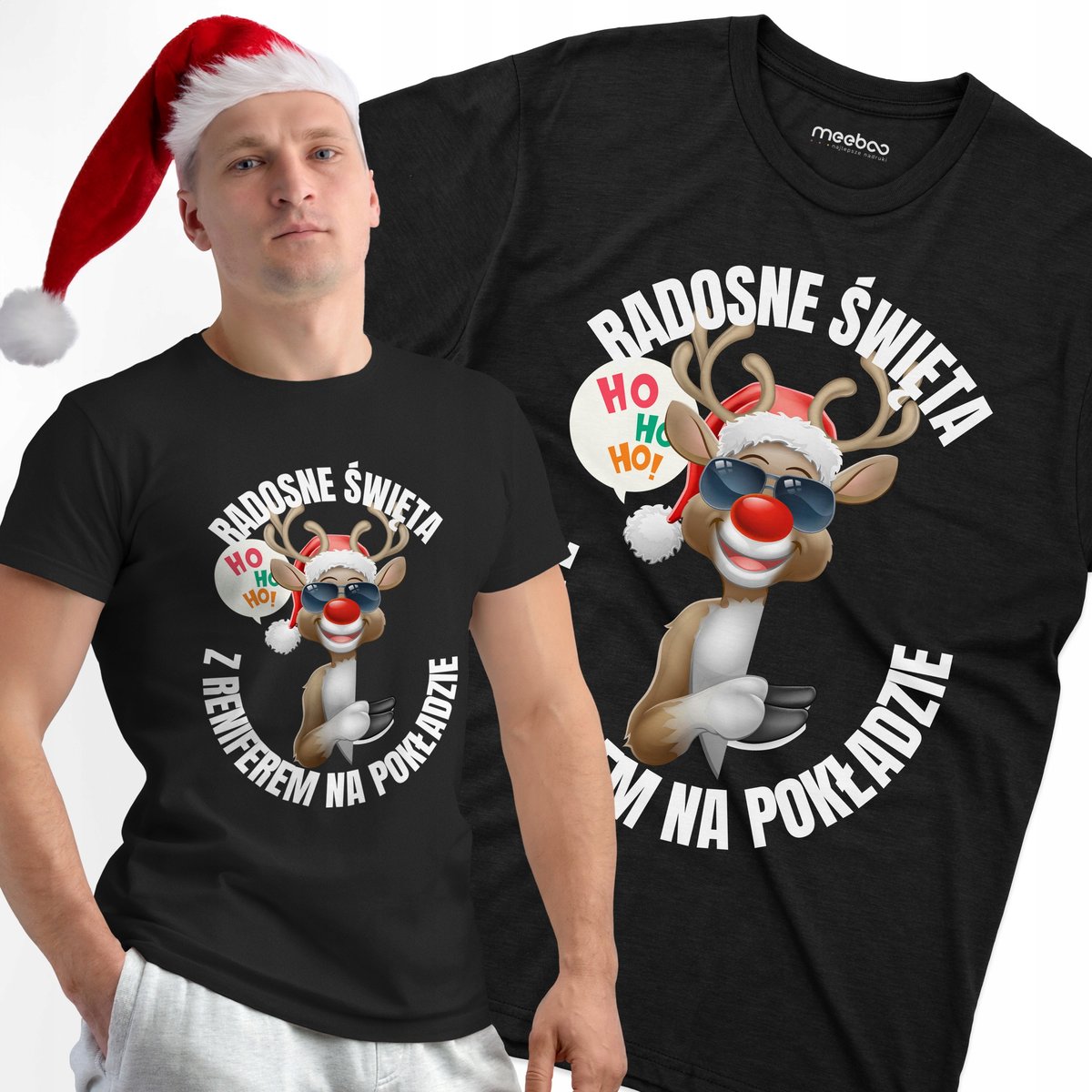 Koszulka Męska Wesołych Świąt Radosne z Reniferem Ho Ho Prezent dla Niego - Meeboo | Moda Sklep ...