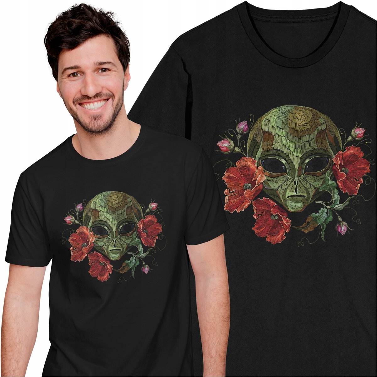 Koszulka Męska z Nadrukiem Alien Art UFO Obcy Ufoludek Kosmita Kosmos ...