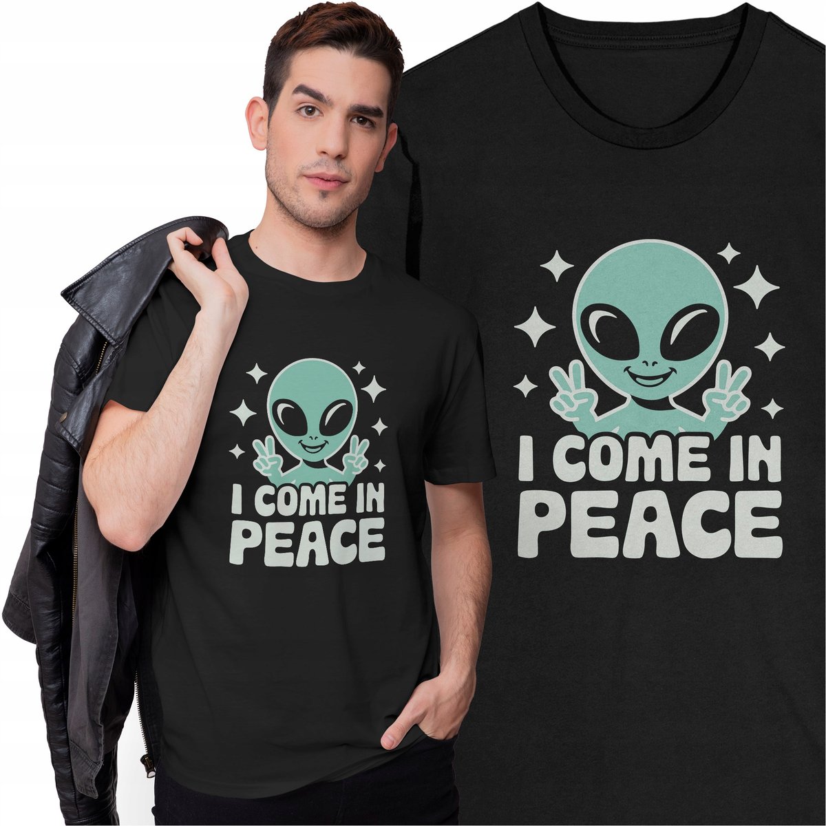 Koszulka Męska z Nadrukiem Alien Kosmita UFO NOL Marsjanin Ufoludek ...