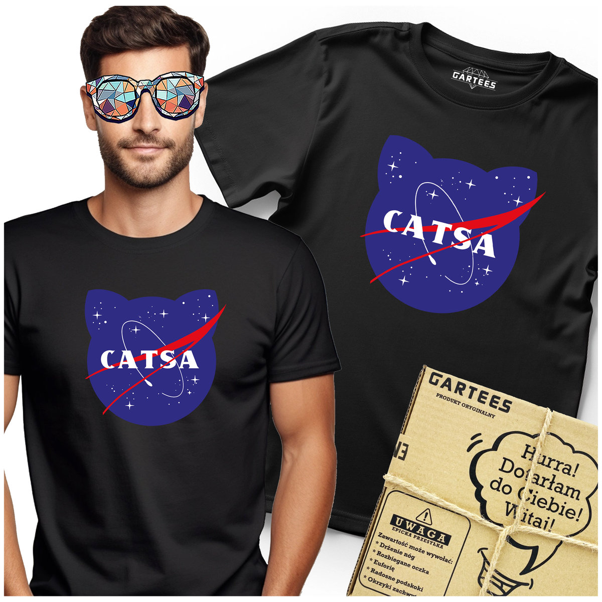 Koszulka Męska Z Nadrukiem Catsa Kot Nasa Super Dla Miłośników Kotów ...