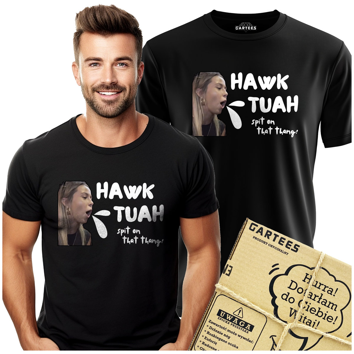 KOSZULKA MĘSKA Z NADRUKIEM HAWK TUAH TIKTOK VIRAL ŚMIESZNY NADRUK BAWEŁNA - Gartees | Moda Sklep ...