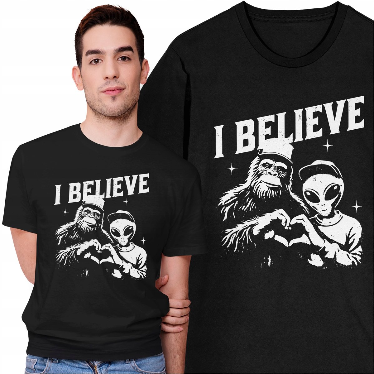 Koszulka Męska z Nadrukiem I Believe Wielka Stopa Alien Kosmita Obcy ...