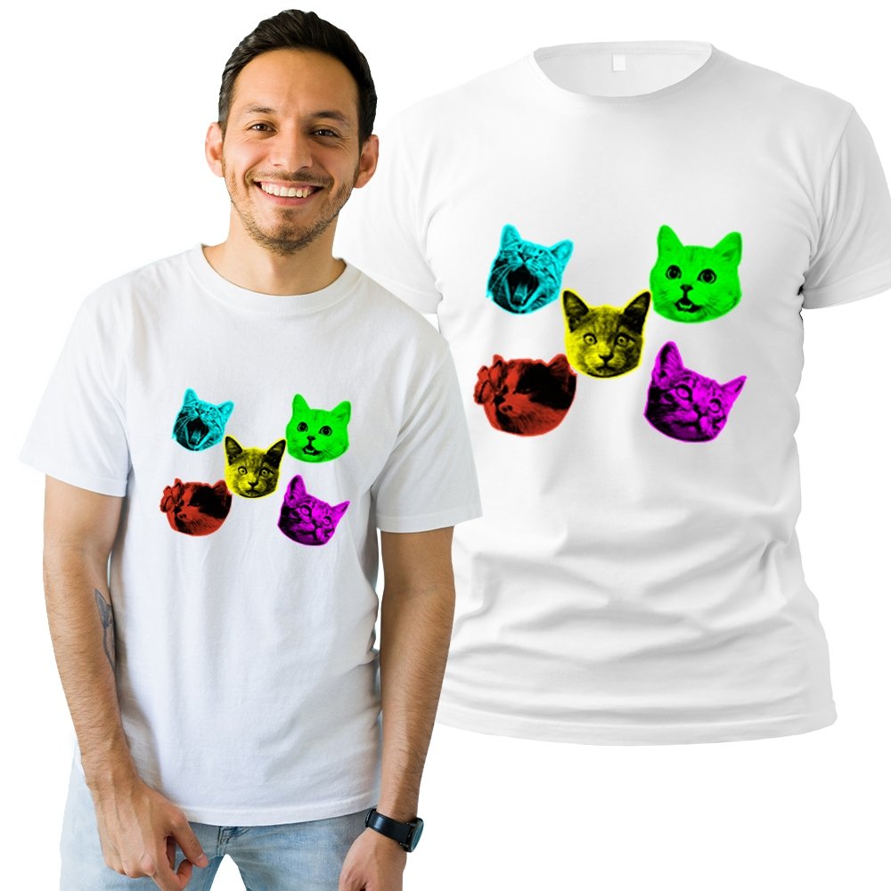 Koszulka Męska z Nadrukiem T-shirt Na Prezent Koty Neon M - Plexido | Moda Sklep EMPIK.COM