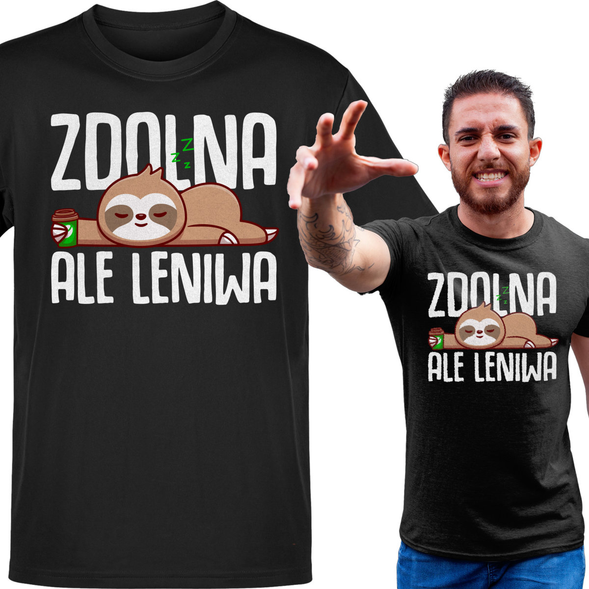 Koszulka męska Zdolna Ale Leniwa Kawa Leniwiec XL - VoloDonum | Moda ...