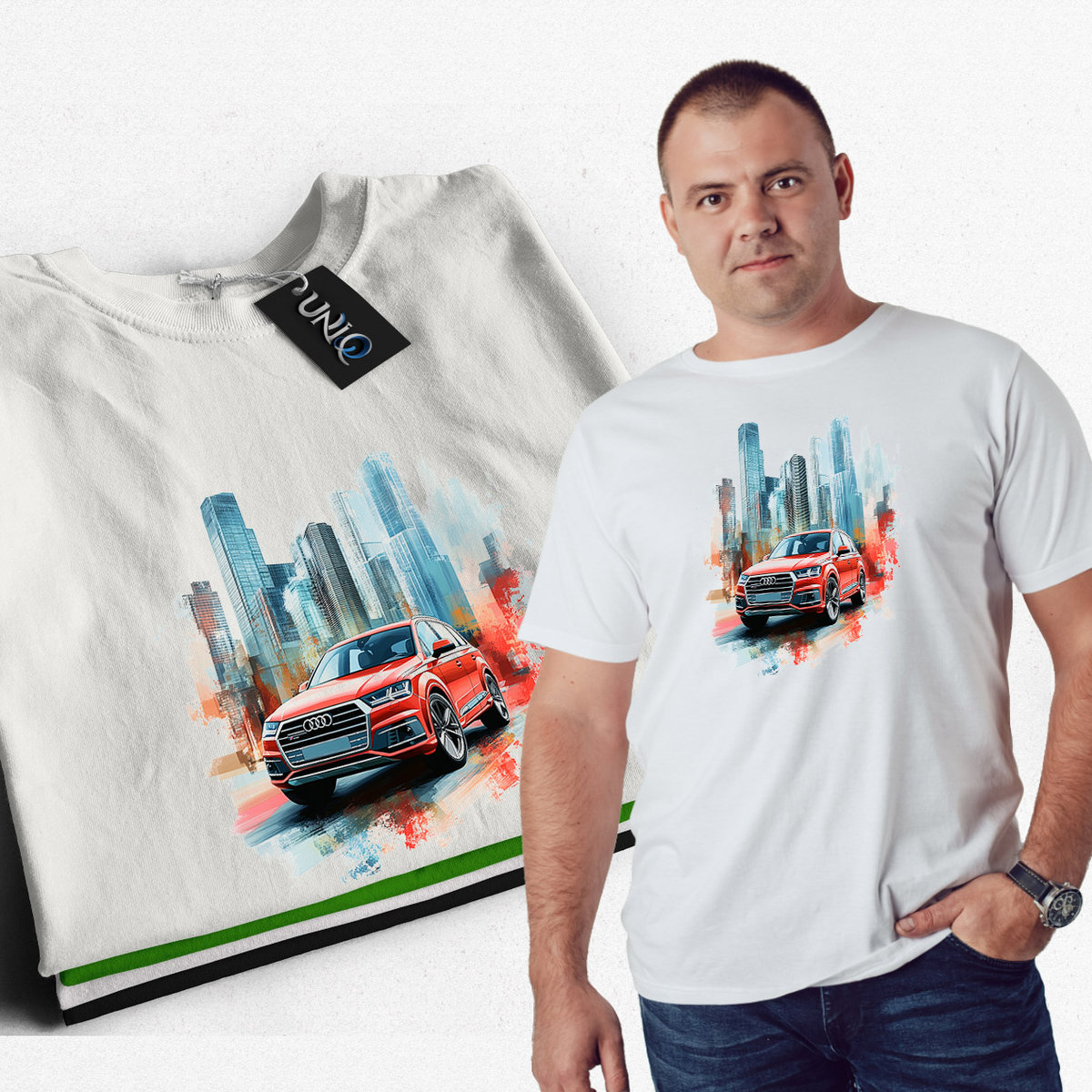 Koszulka na święta męska prezent Audi Q7 1 biała L - UNIQ | Motoryzacja EMPIK