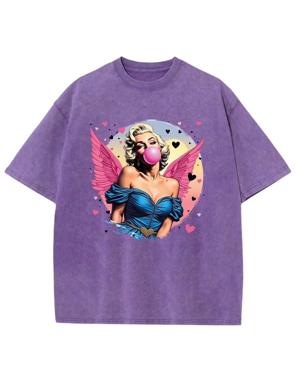Koszulka oversize efekt sprania Piękna Marilyn Monroe fioletowy L ...