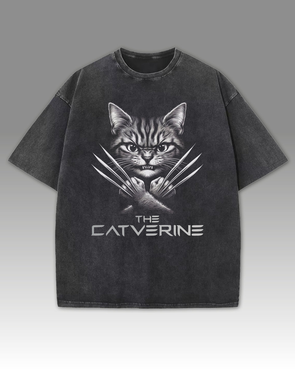Koszulka oversize The Catverine - Kot Wolverine - efekt sprania Czarny ...