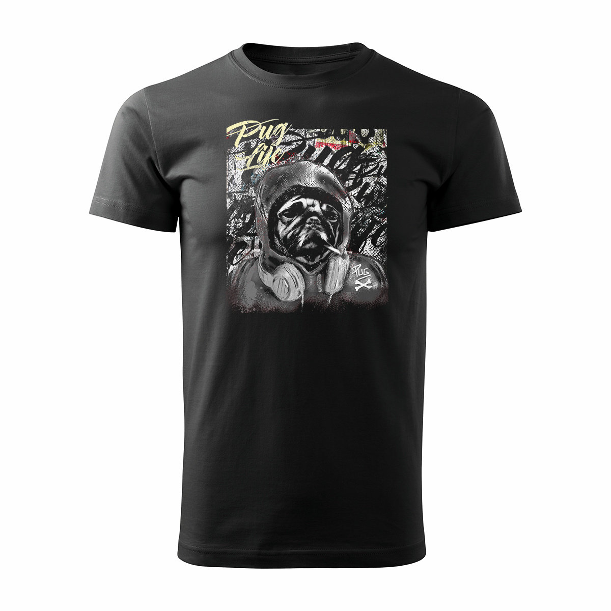 Koszulka z psem Mops mopsem mopsik street art urban męska czarna-M ...