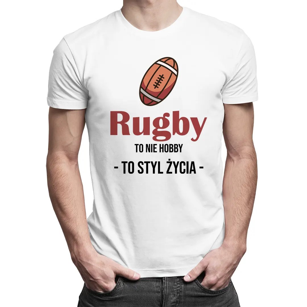 Koszulkowy, Rugby to nie hobby to styl życia - męska koszulka z nadrukiem, rozmiar L ...