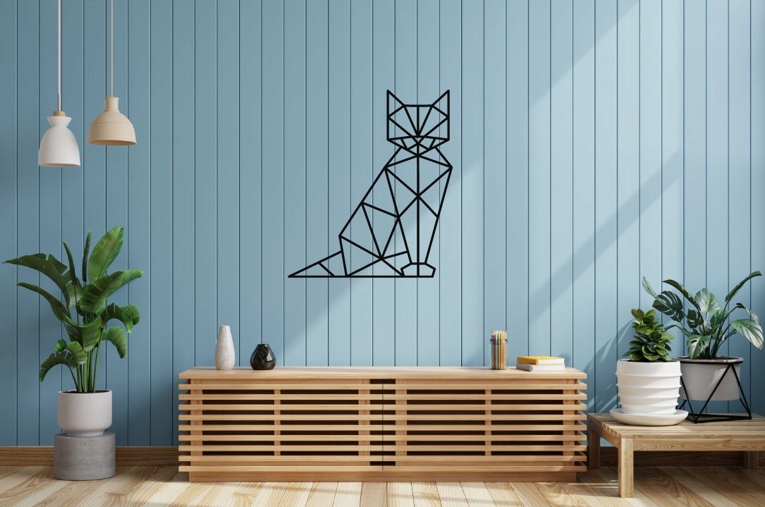 KOT GEOMETRYCZNY DEKORACJA PANEL ŚCIENNY NAKLEJKA OBRAZ - WrapFactory ...