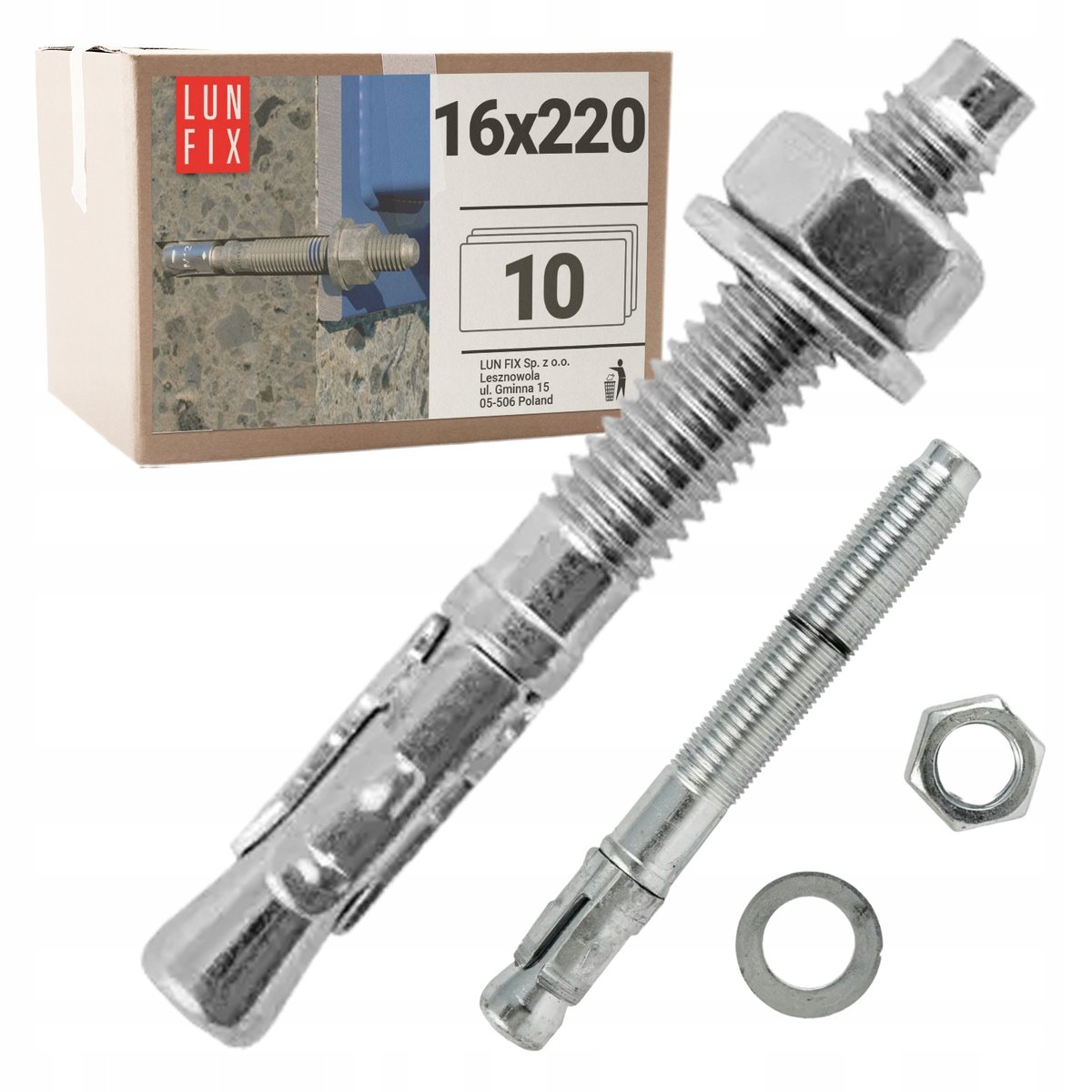 Kotwa do betonu ekspresowa M16 220mm stalowa pierścieniowa rozporowa 10szt - Lun Fix | Sklep ...