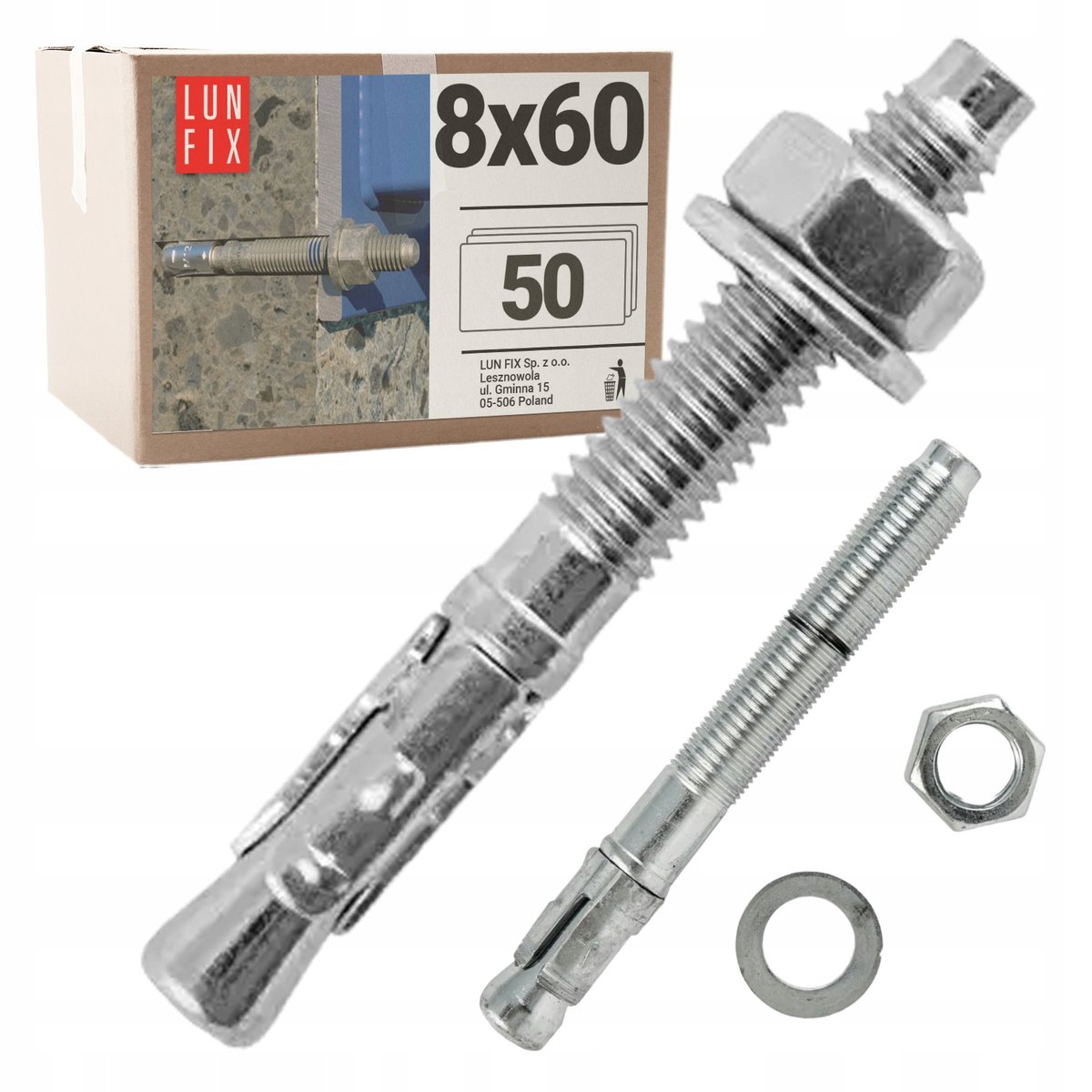 Kotwa do betonu ekspresowa M8 60mm stalowa pierścieniowa rozporowa 50szt - Lun Fix | Sklep EMPIK.COM