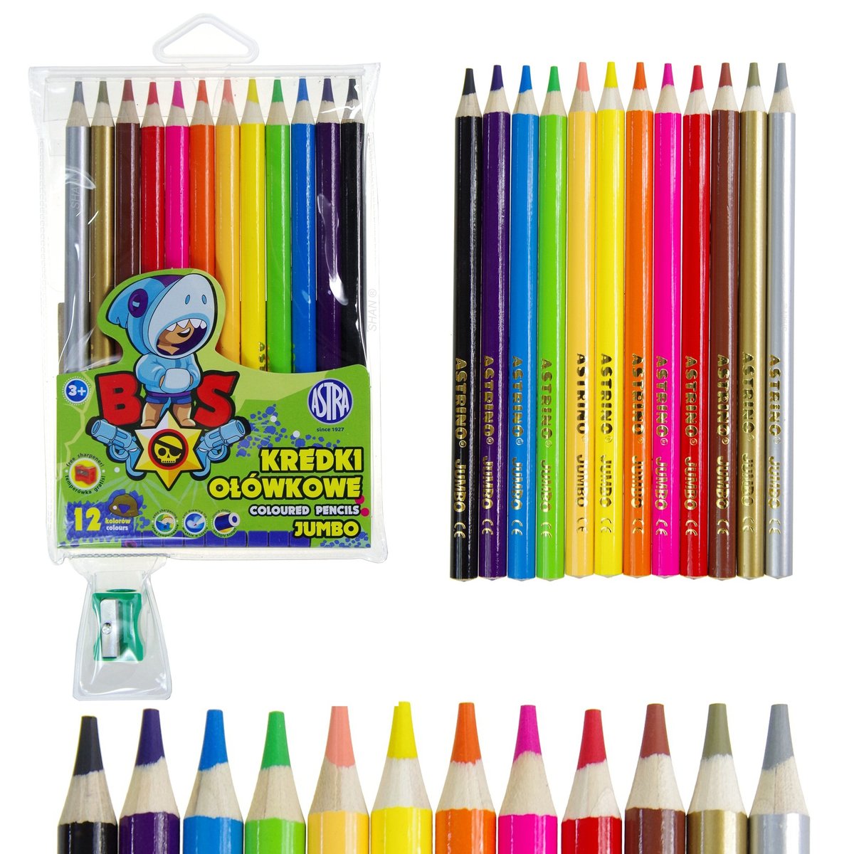 Kredki ołówkowe jumbo okrągłe BS 12 kolorów + temperówka - Astra ...