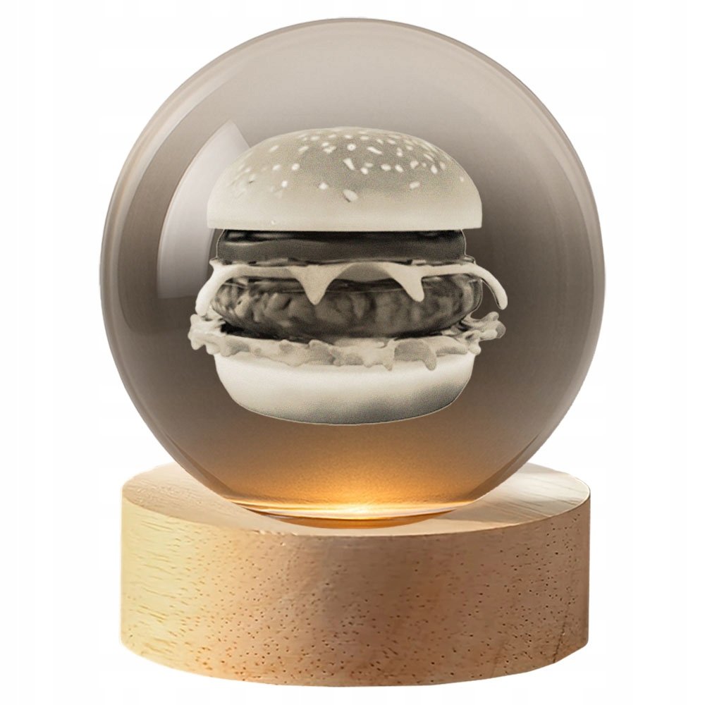 Kryształowa Kula 3D Lampka Nocna Kulka Led Burger Fast Food - Plexido ...