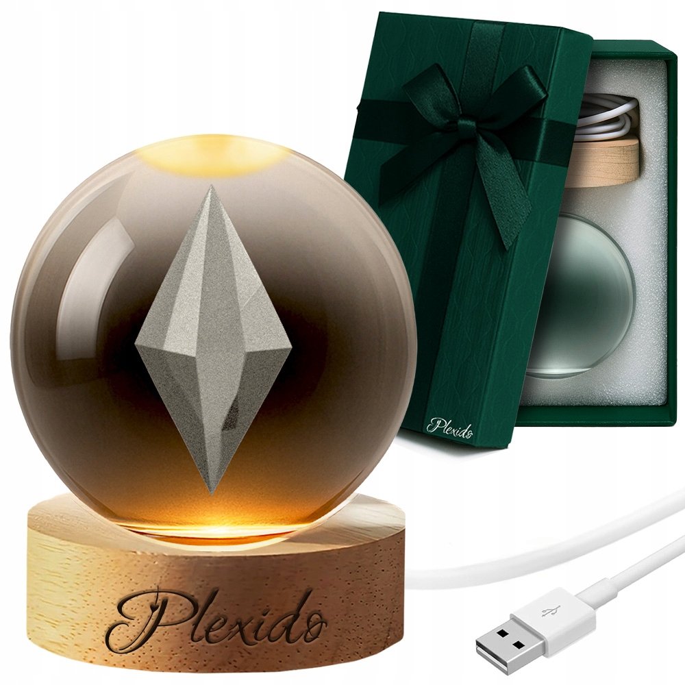 Kryształowa Kula 3D Lampka Nocna Kulka LED Gra The Sims Logo - Plexido ...